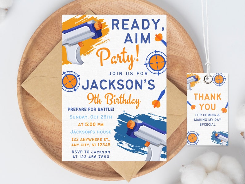 Editable Nerf Birthday Party Invitation, Dart Gun Birthday Party ...