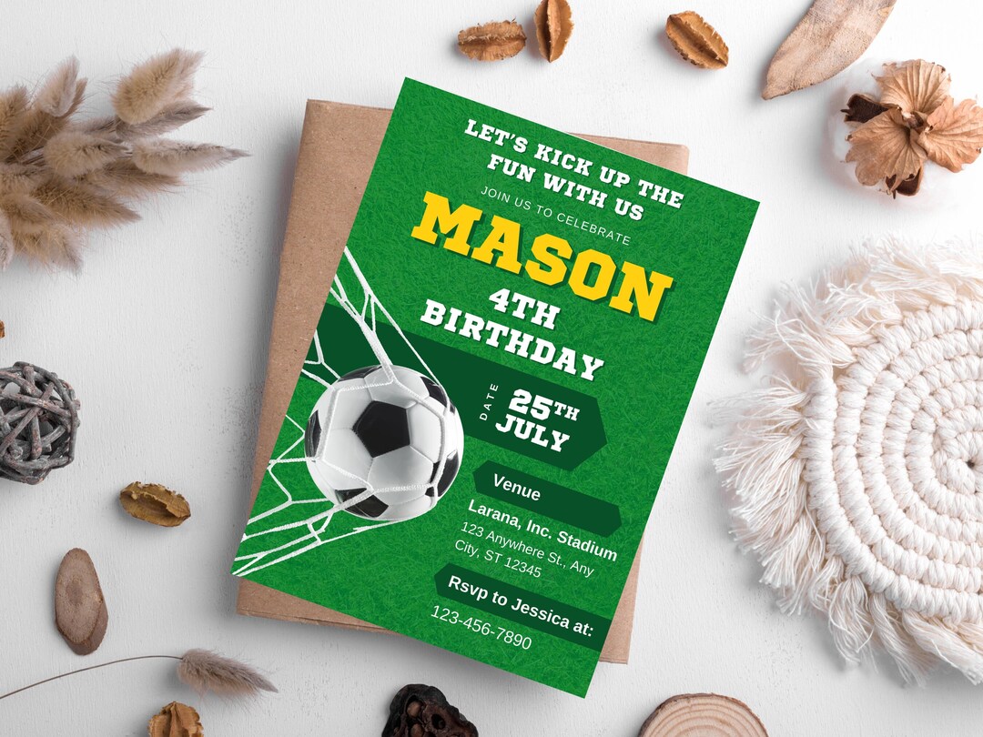 Soccer Birthday Invitation Template, Editable Party Invite (5x7, PDF ...