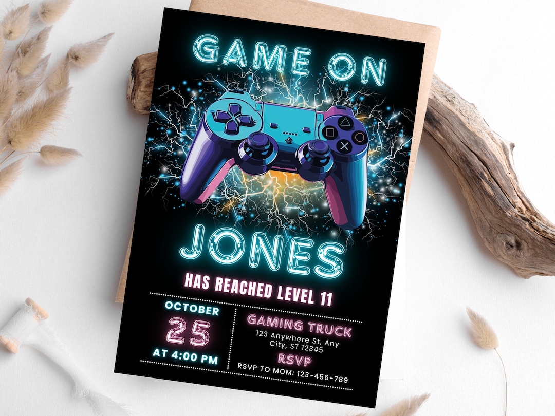 Video Game Party Invitation Template, Editable Level up Birthday Invite ...