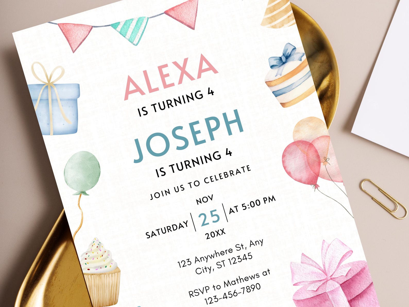 Editable Joint Birthday Invitation Template: Sibling Celebration (PDF ...