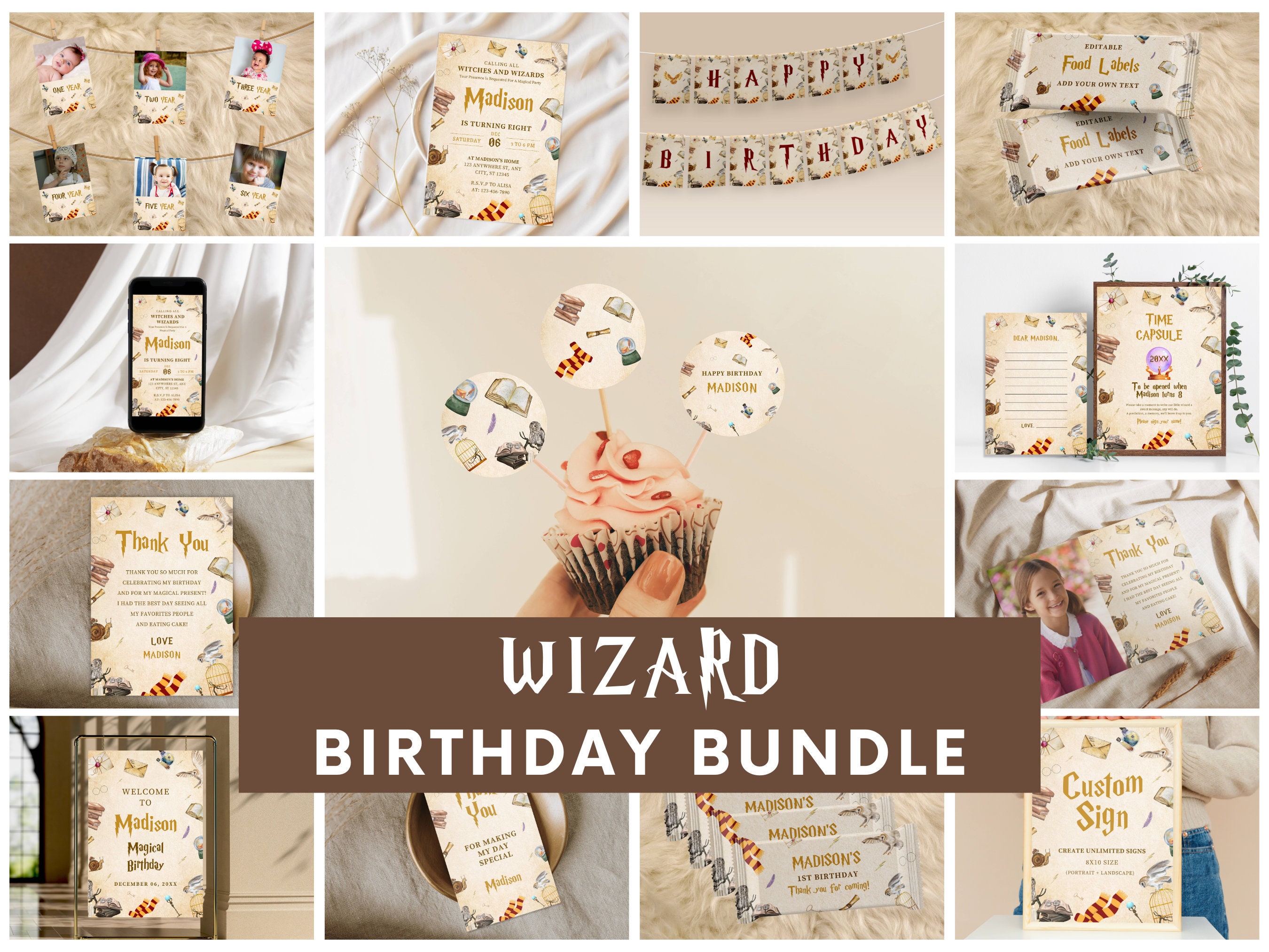 Editable Wizard Birthday Party Bundle, Wizard Birthday Invitation ...