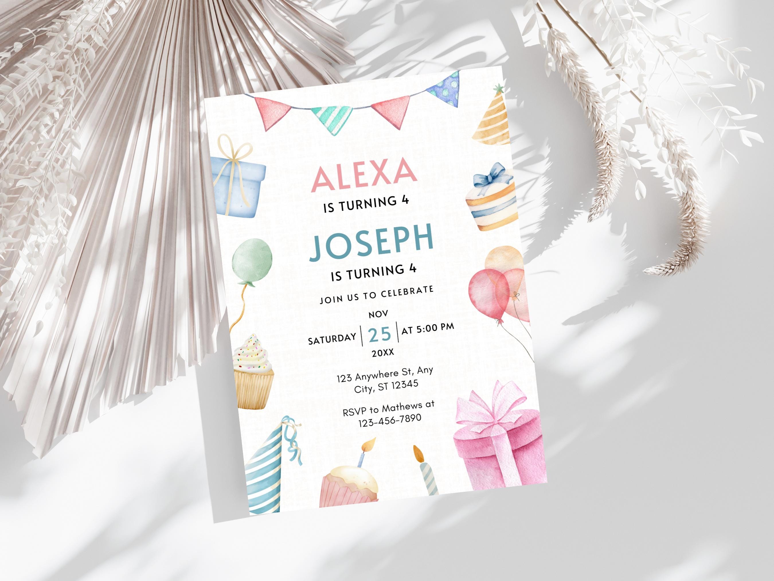 Editable Joint Birthday Invitation Template: Sibling Celebration (PDF ...