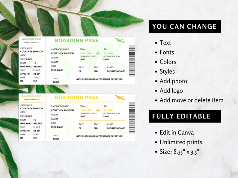 Editable Boarding Pass Template, Surprise Trip Ticket (canva, Digital ...