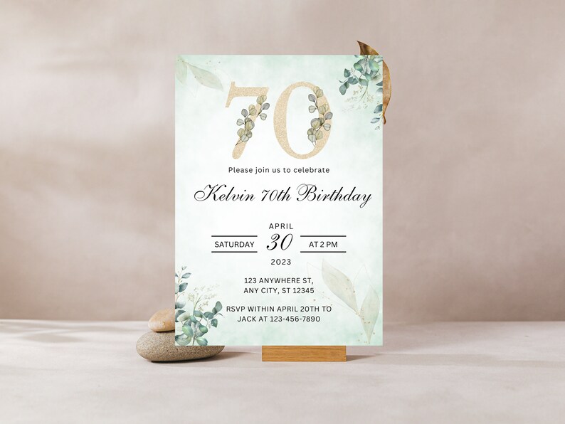 Editable 70th Birthday Invitation Template Floral Green - Etsy