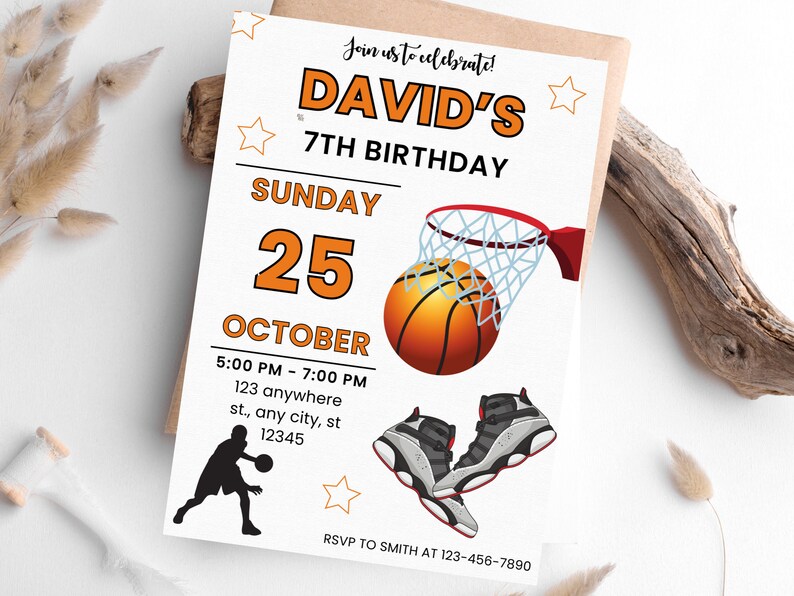 Basketball Birthday Party Invitation, Editable Basketball Birthday ...