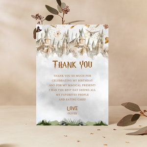 Editable Wizard Birthday Thank You Card, Magical Birthday Party Thank ...