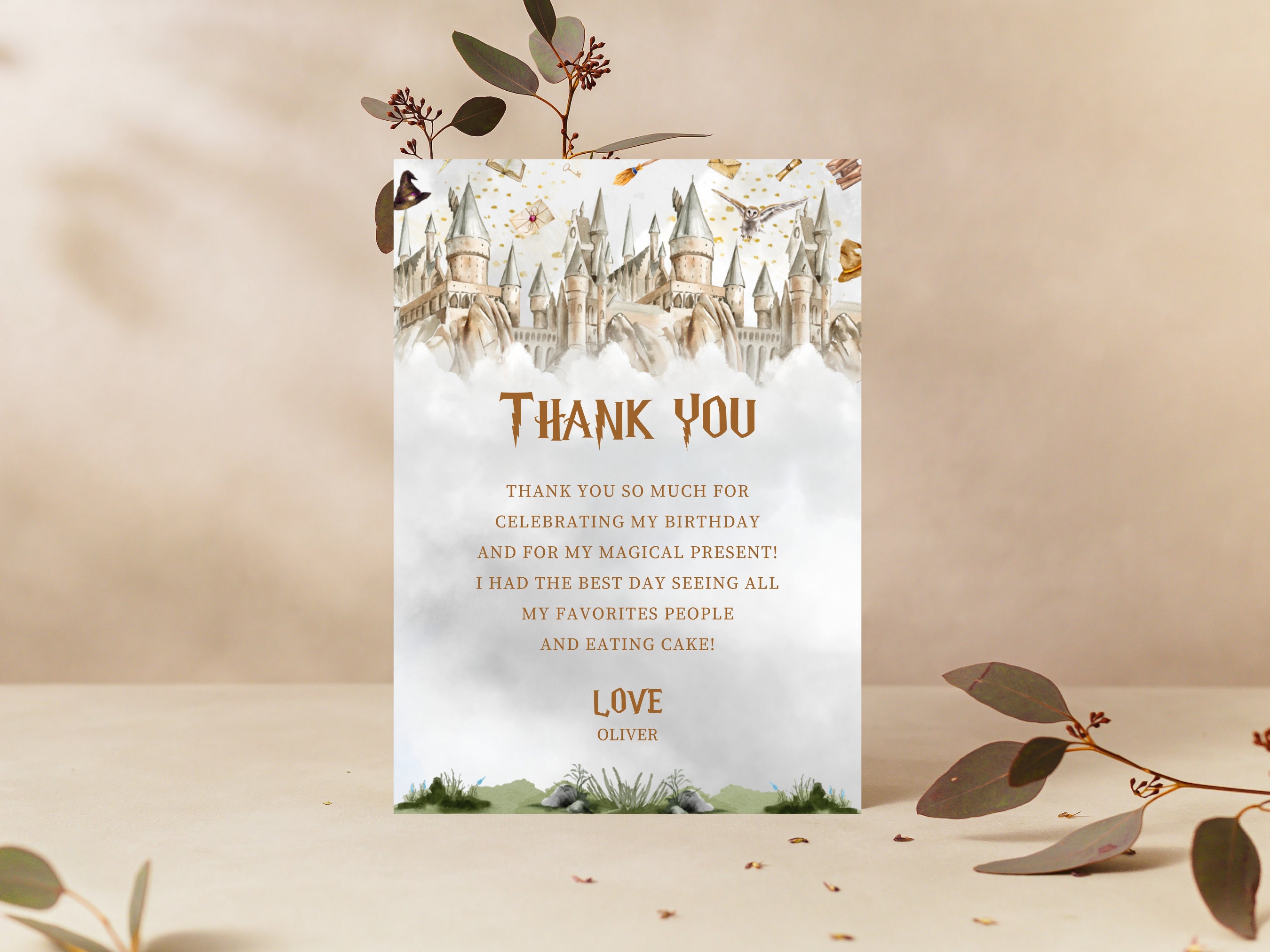 Editable Wizard Birthday Thank You Card, Magical Birthday Party Thank ...