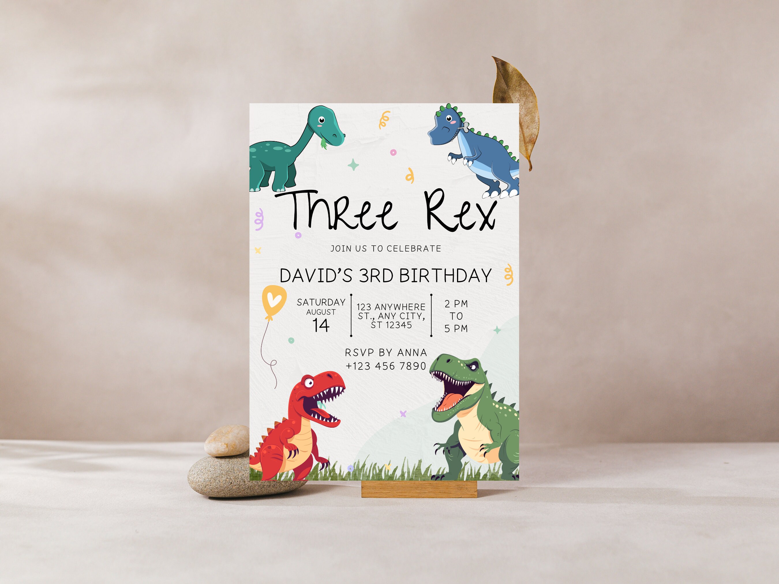 Editable Three Rex Birthday Invitation Template, Dinosaur Birthday ...