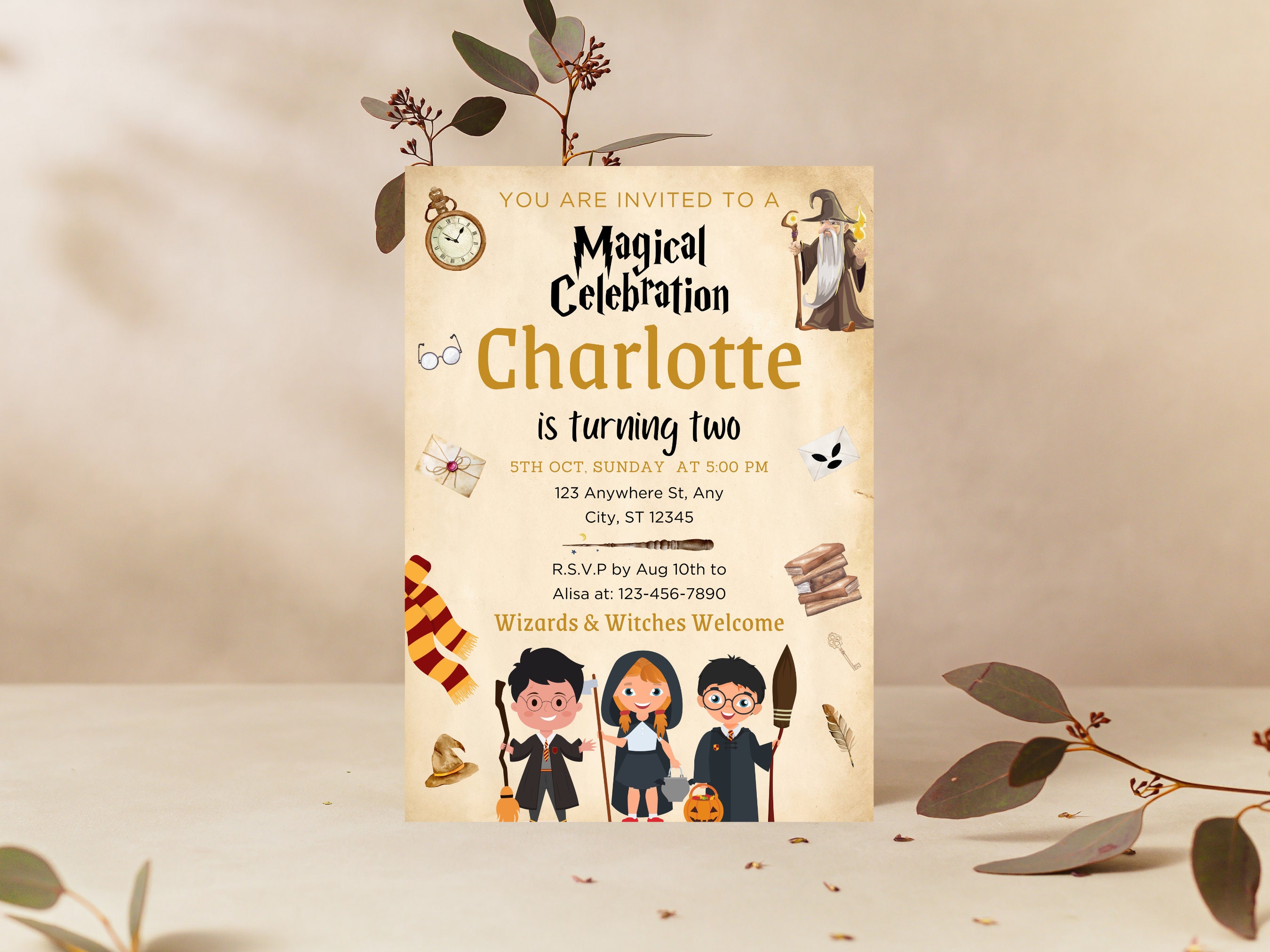 Editable Wizard Birthday Invitation, Magical Birthday Party Invite ...