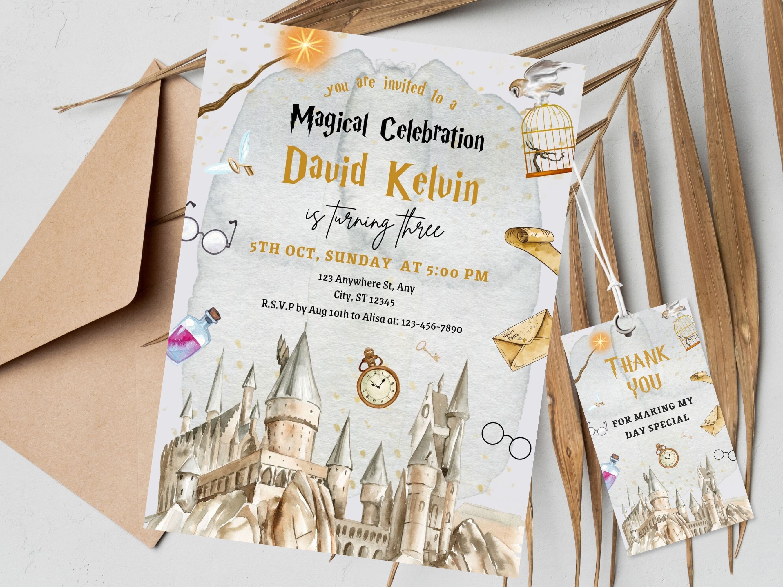 Editable Wizard Birthday Invitation, Magical Birthday Party Invite ...
