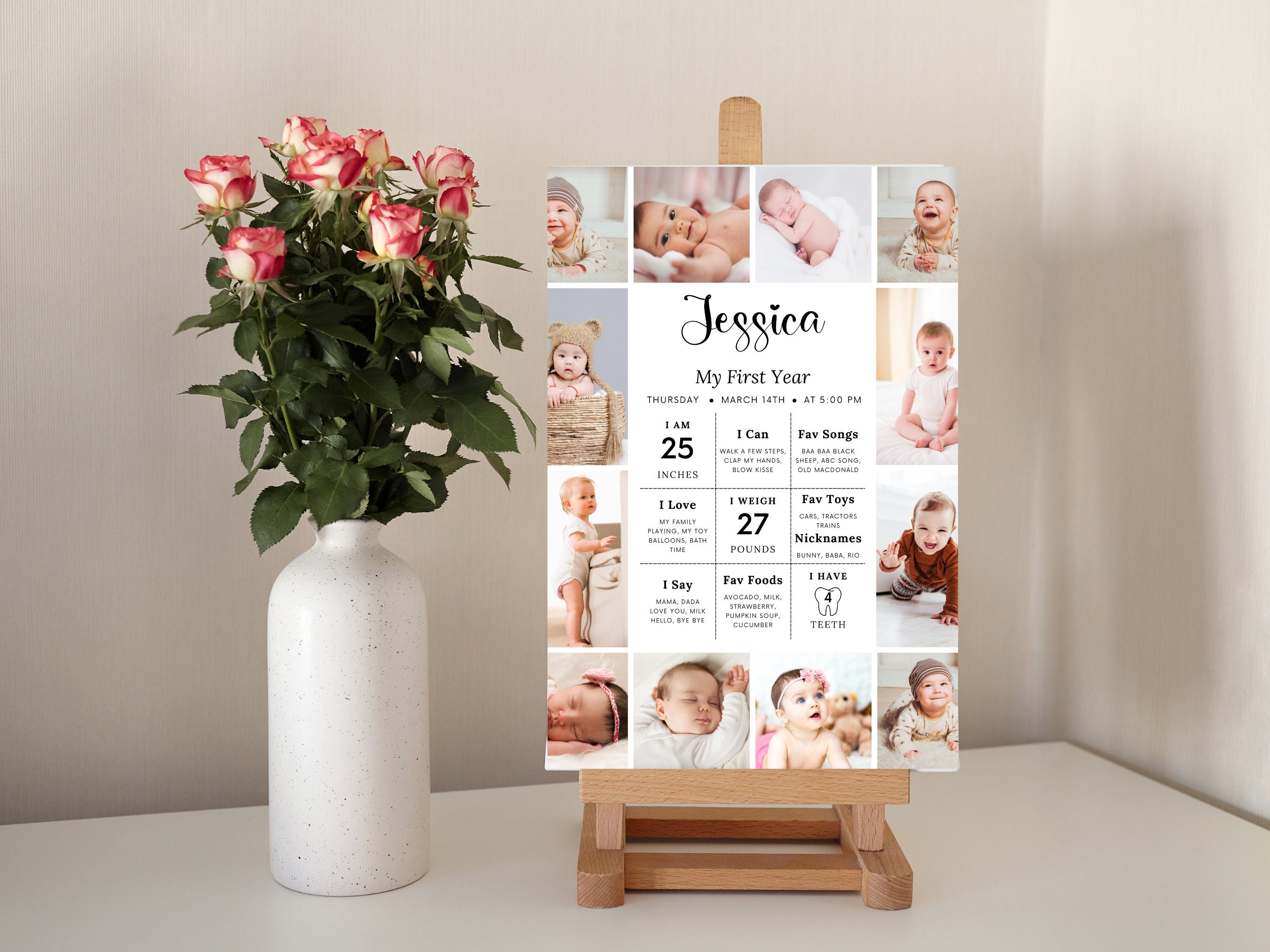 Printable Baby's First Year Milestone Board Template, Editable 1st ...