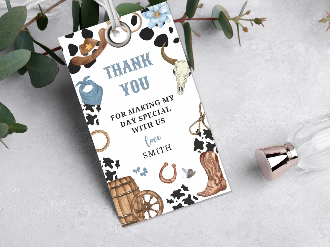 My First Rodeo Birthday Favor Tag, Printable Cowboy Birthday Thank You ...