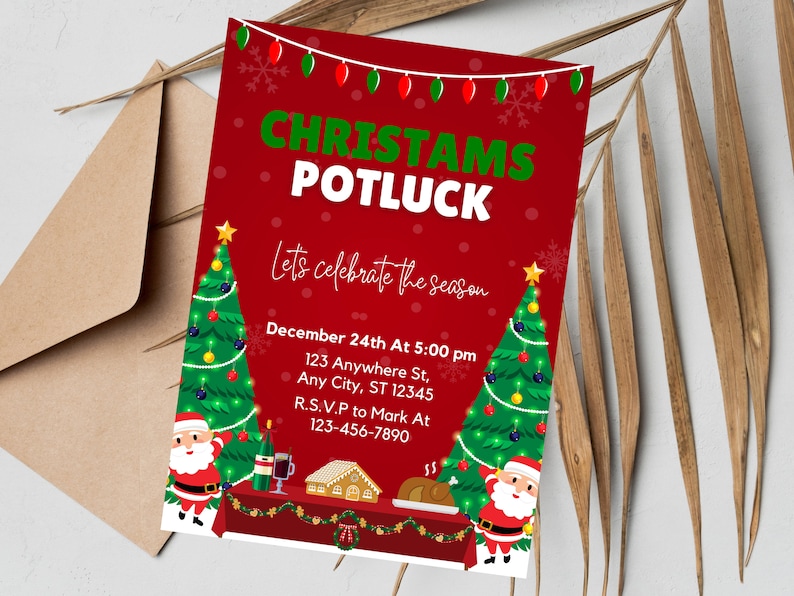 Editable Christmas Potluck Invitation Template | Holiday Party Flyer ...