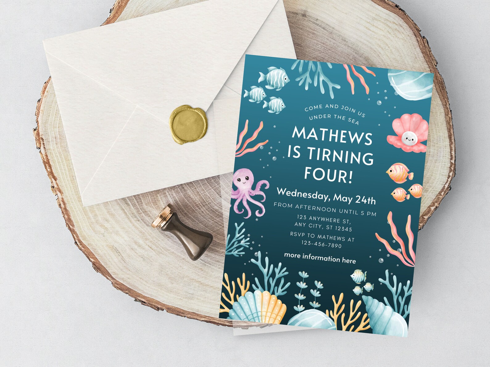 Under the Sea Birthday Invitation Template, Editable Ocean Animals ...