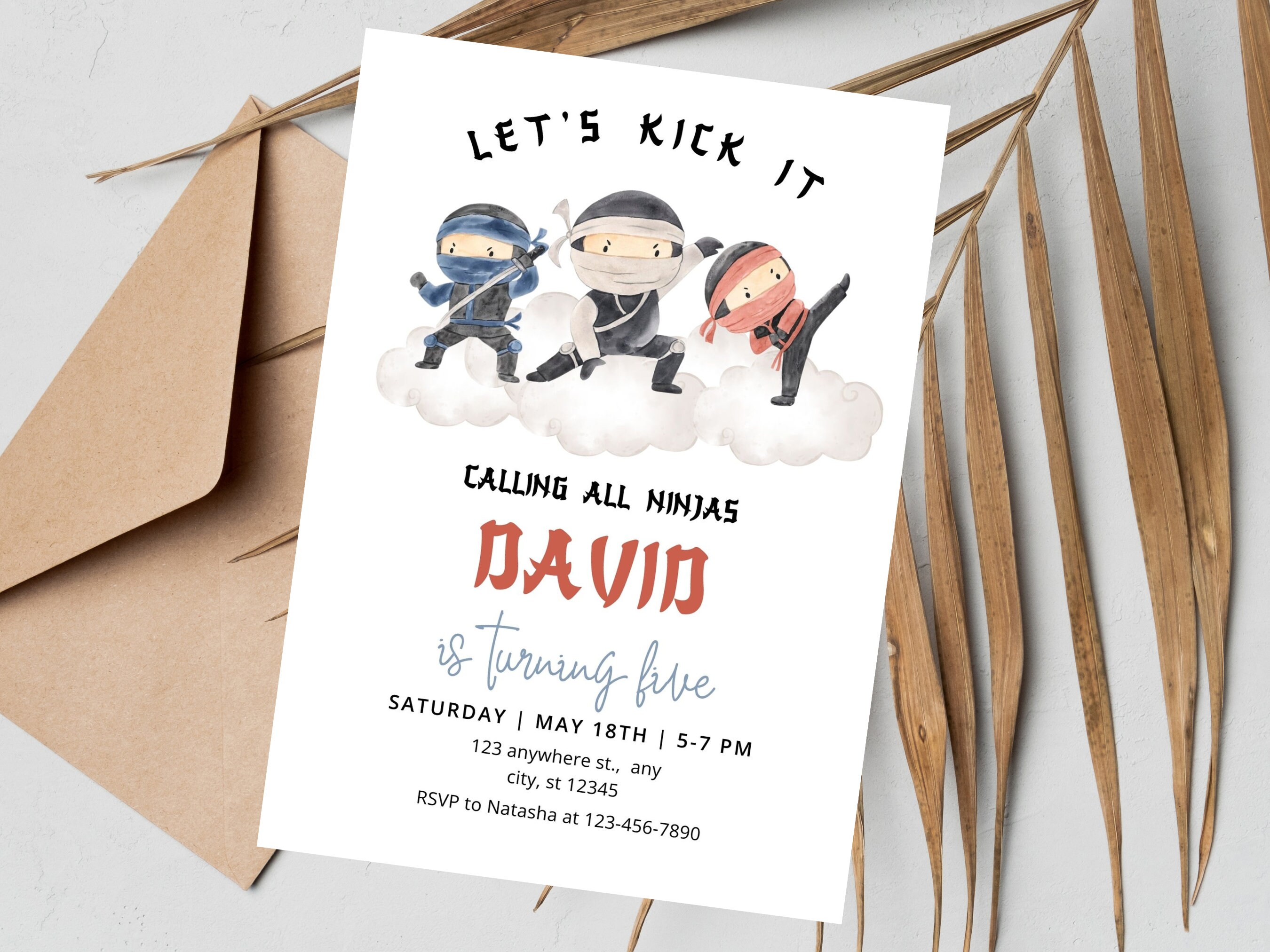 Ninja Birthday Invitation, Editable Ninja Warrior Party Invitation ...