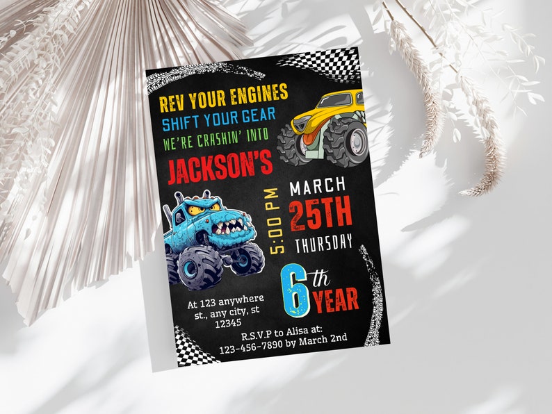 Editable Monster Truck Birthday Invitation Template (printable) - Etsy