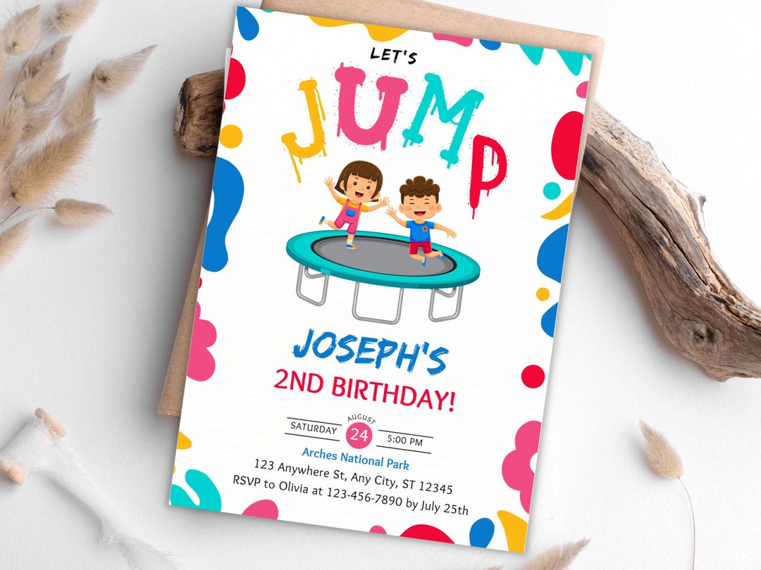 Trampoline Birthday Party Invitation, Jump Birthday Invitation Template ...
