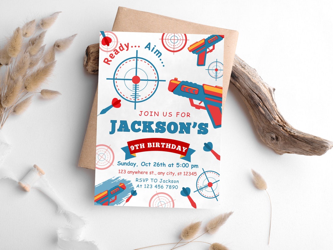 Editable Nerf Birthday Party Invitation, Dart Gun Birthday Party ...