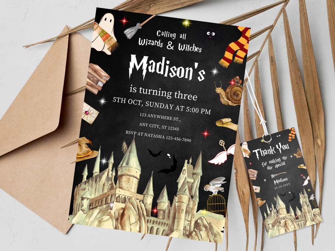 Editable Wizard Birthday Invitation, Magical Birthday Party Invite ...