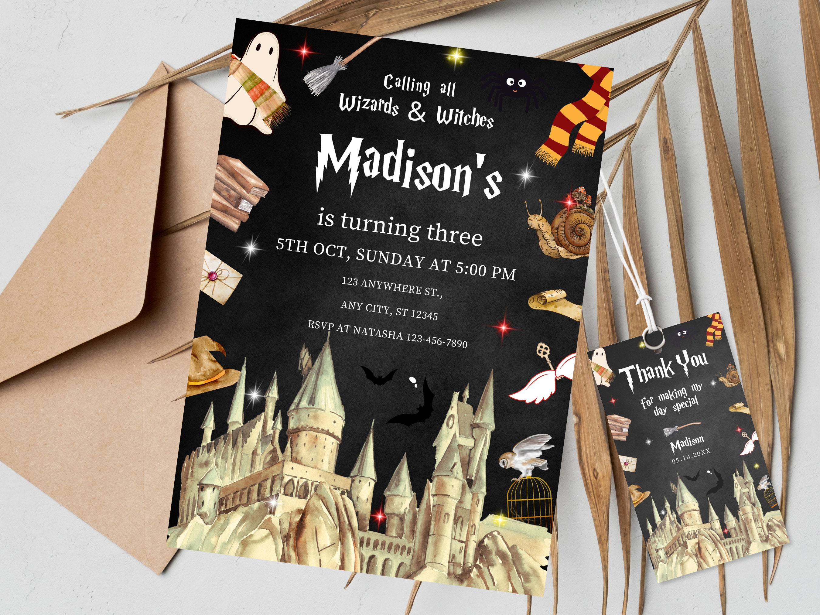 Editable Wizard Birthday Invitation, Magical Birthday Party Invite ...
