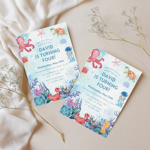 Under the Sea Birthday Invitation Template, Ocean Animals Party Invite ...
