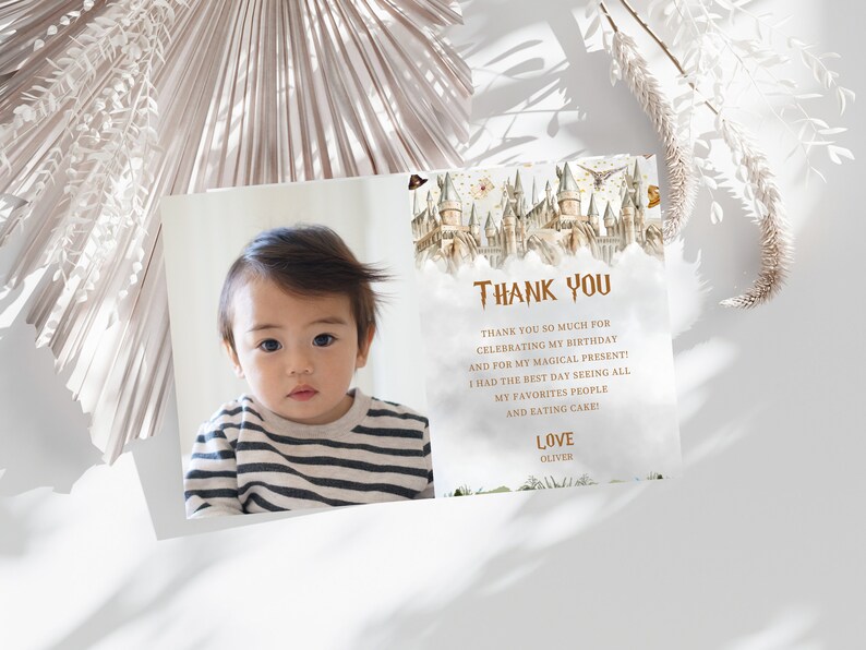 Editable Wizard Birthday Thank You Card With Photo, Magical Birthday ...