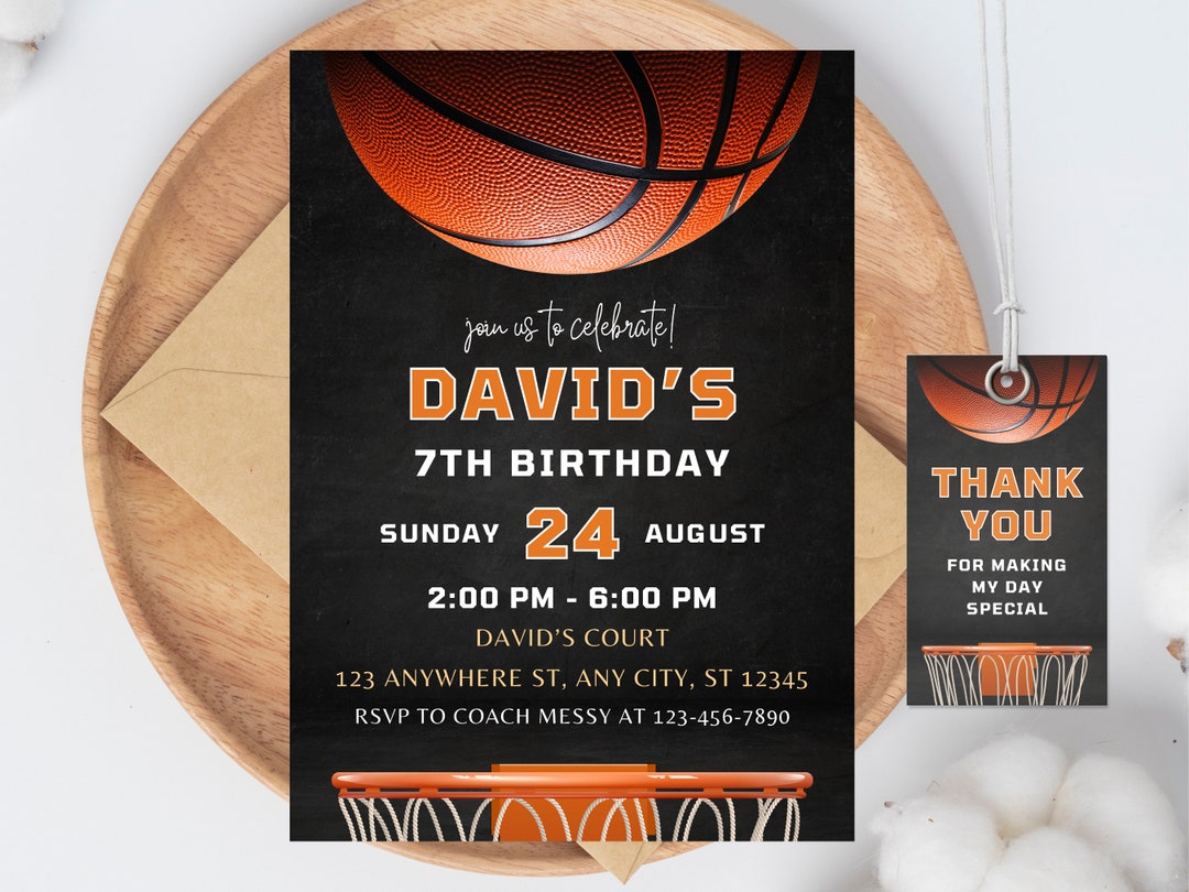 Basketball Birthday Invitation Template, Editable Corjl (digital ...