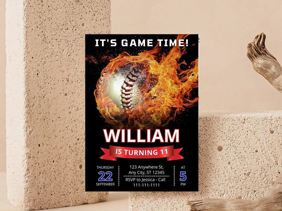 Editable Baseball Birthday Party Invitation, It's Game Time Invitation ...