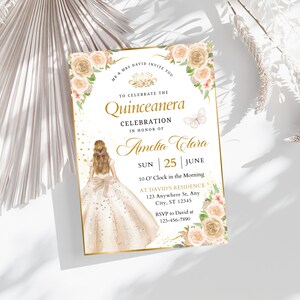 Editable Wildflower Quinceanera Invitation Template, Silver Dress ...