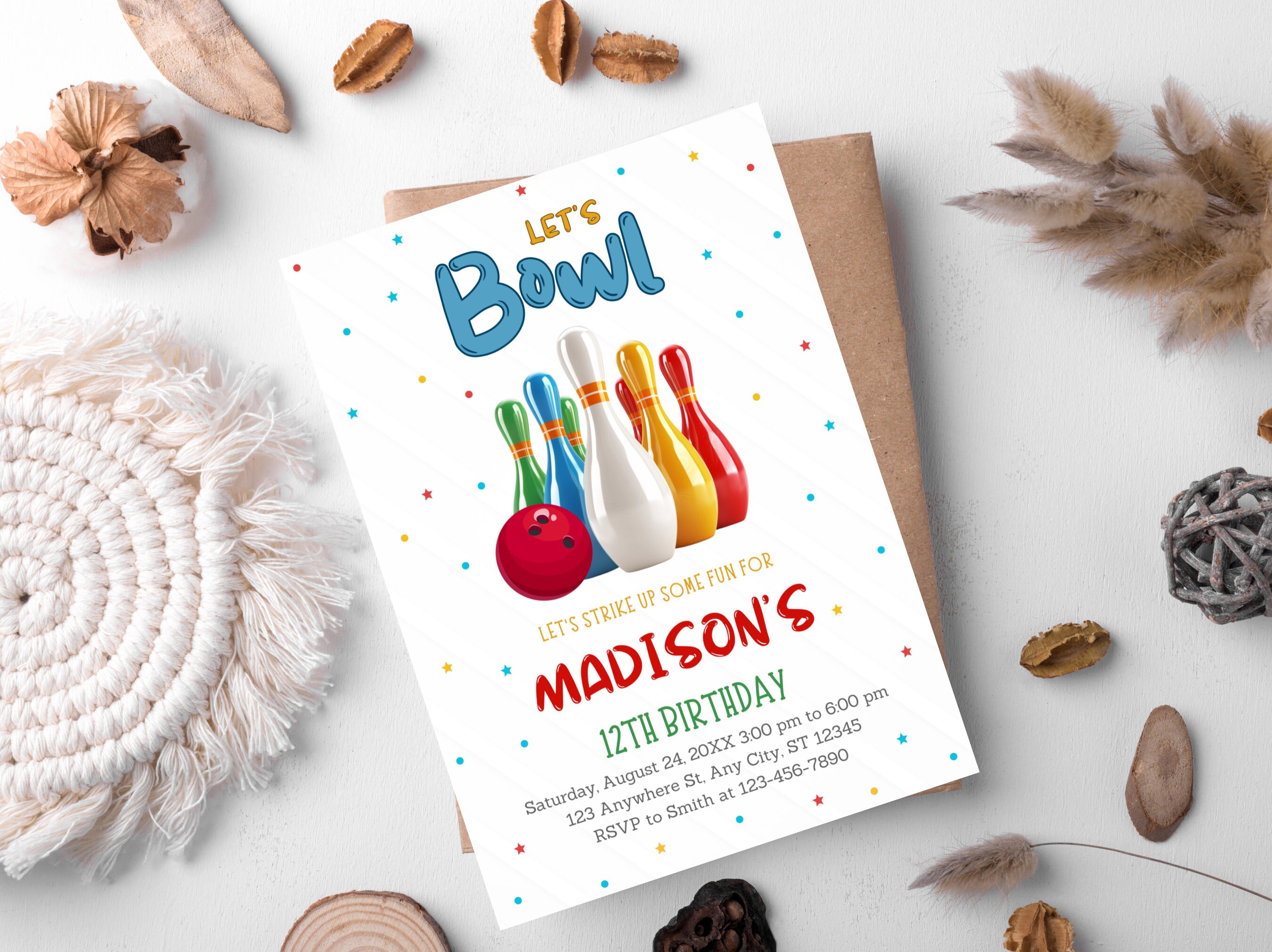 Editable Bowling Birthday Invitation Template, Let's Strike up Some Fun ...