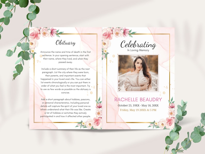 Editable Funeral Program Template, Obituary Template for Women 8 Page ...