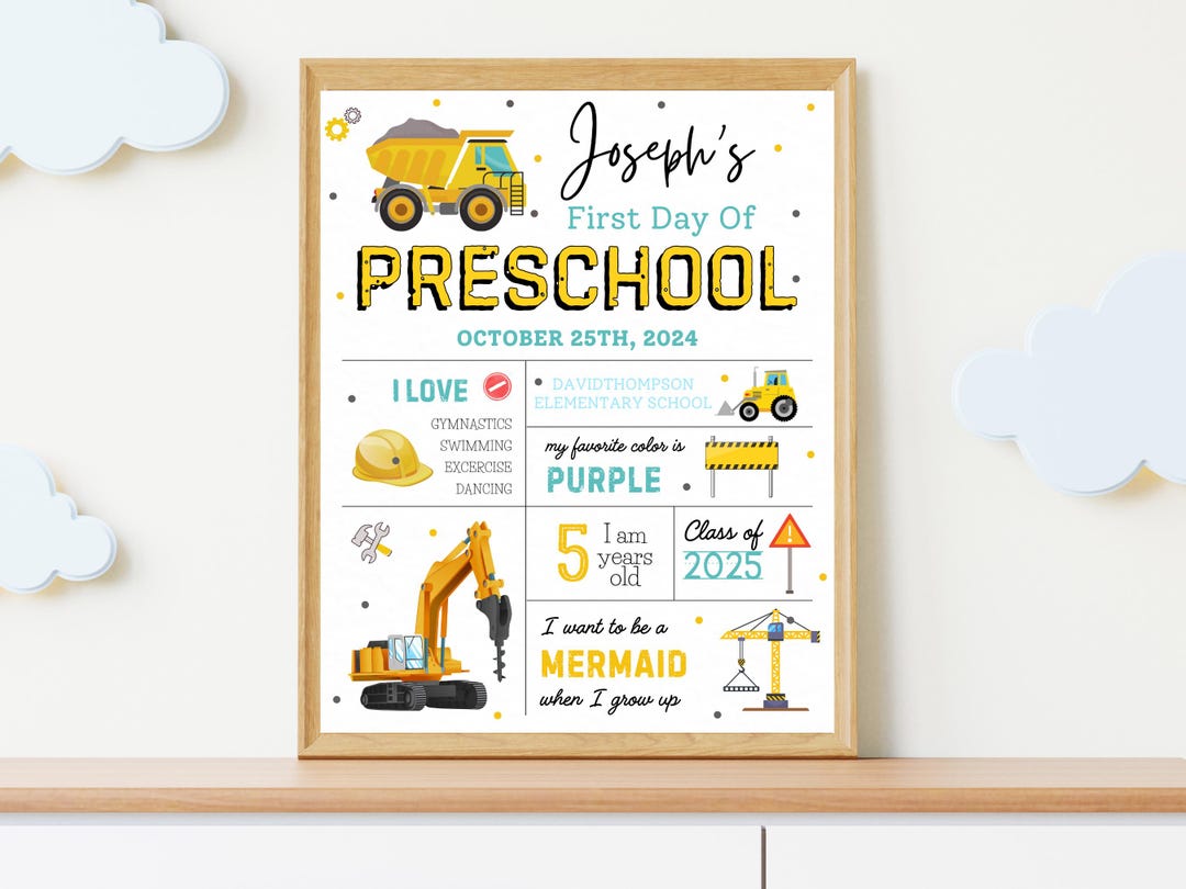 Construction First Day of School Sign: Editable Chalkboard Poster ...