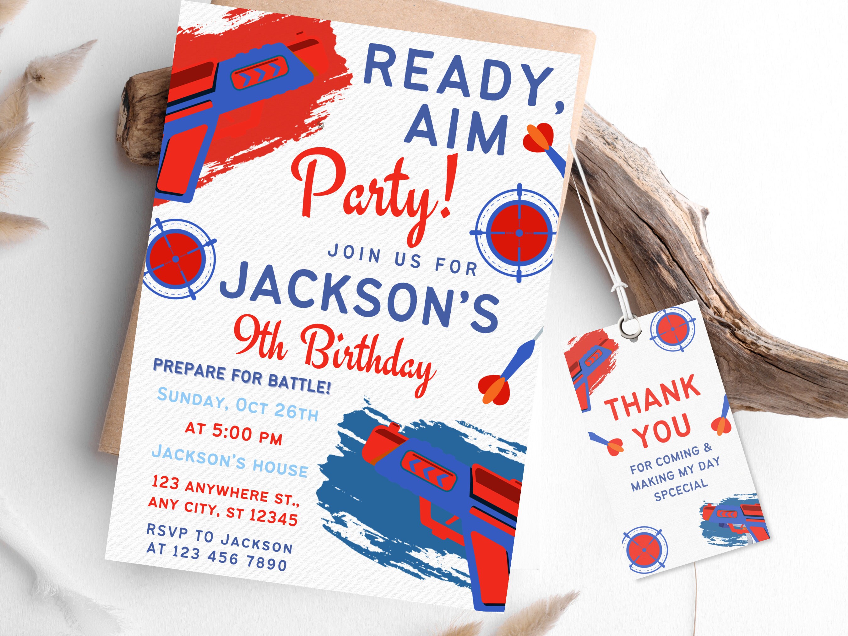 Editable Nerf Birthday Party Invitation, Dart Gun Birthday Party ...