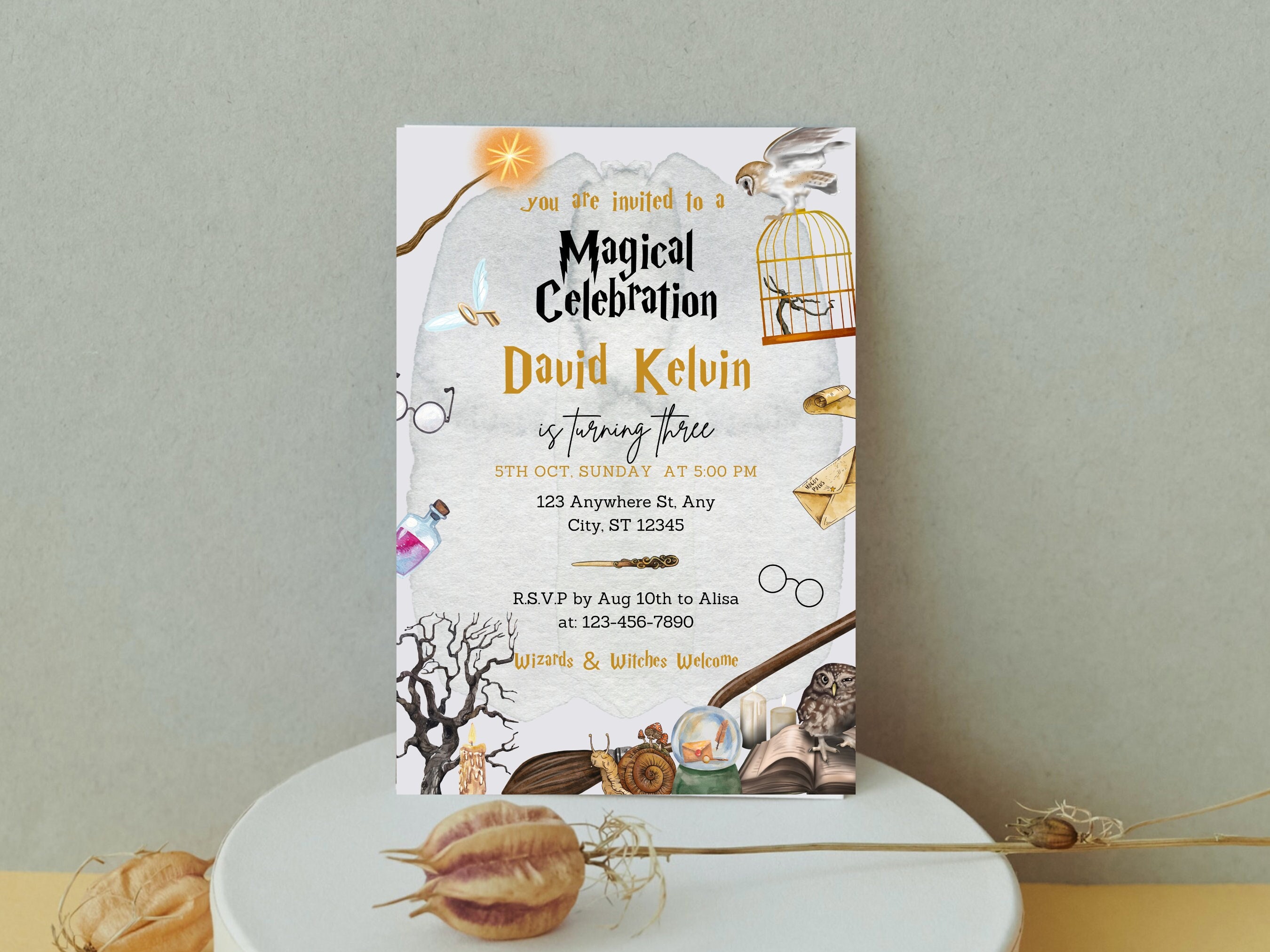 Editable Wizard Birthday Invitation, Magical Birthday Party Invite ...