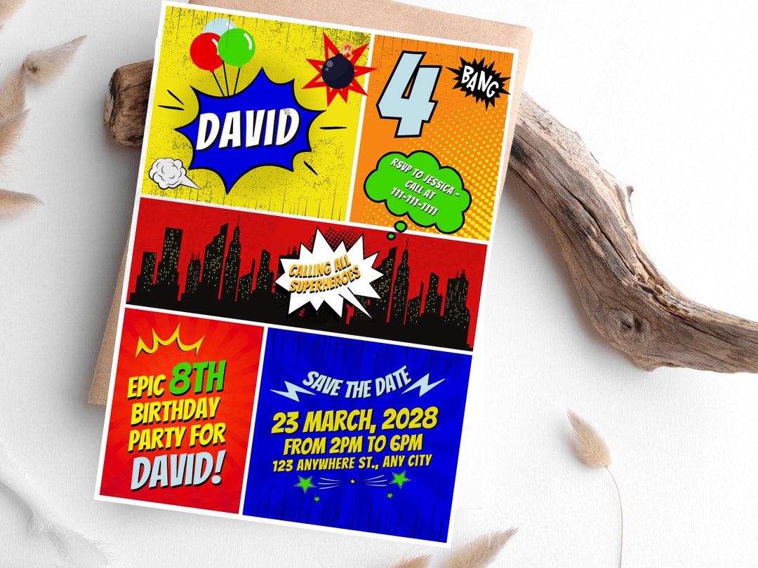 Editable Superheroes Birthday Invitation, Superheroes Party Invite Boy ...