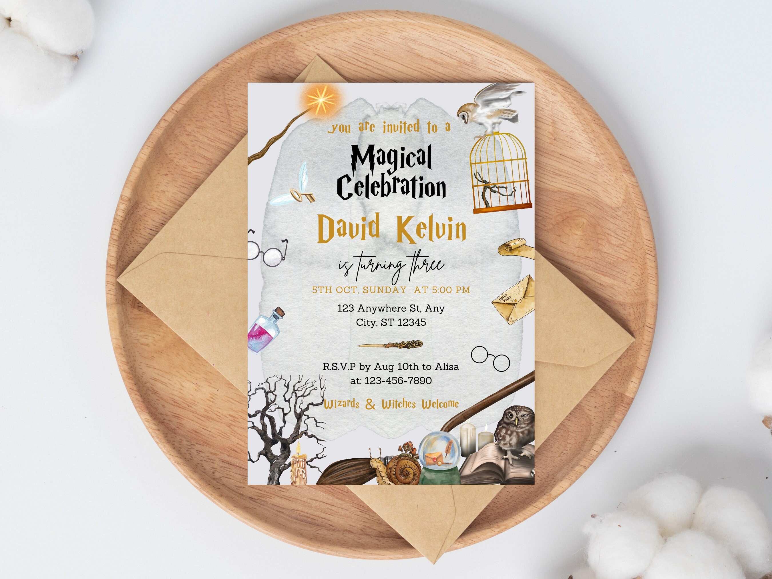 Editable Wizard Birthday Invitation, Magical Birthday Party Invite ...