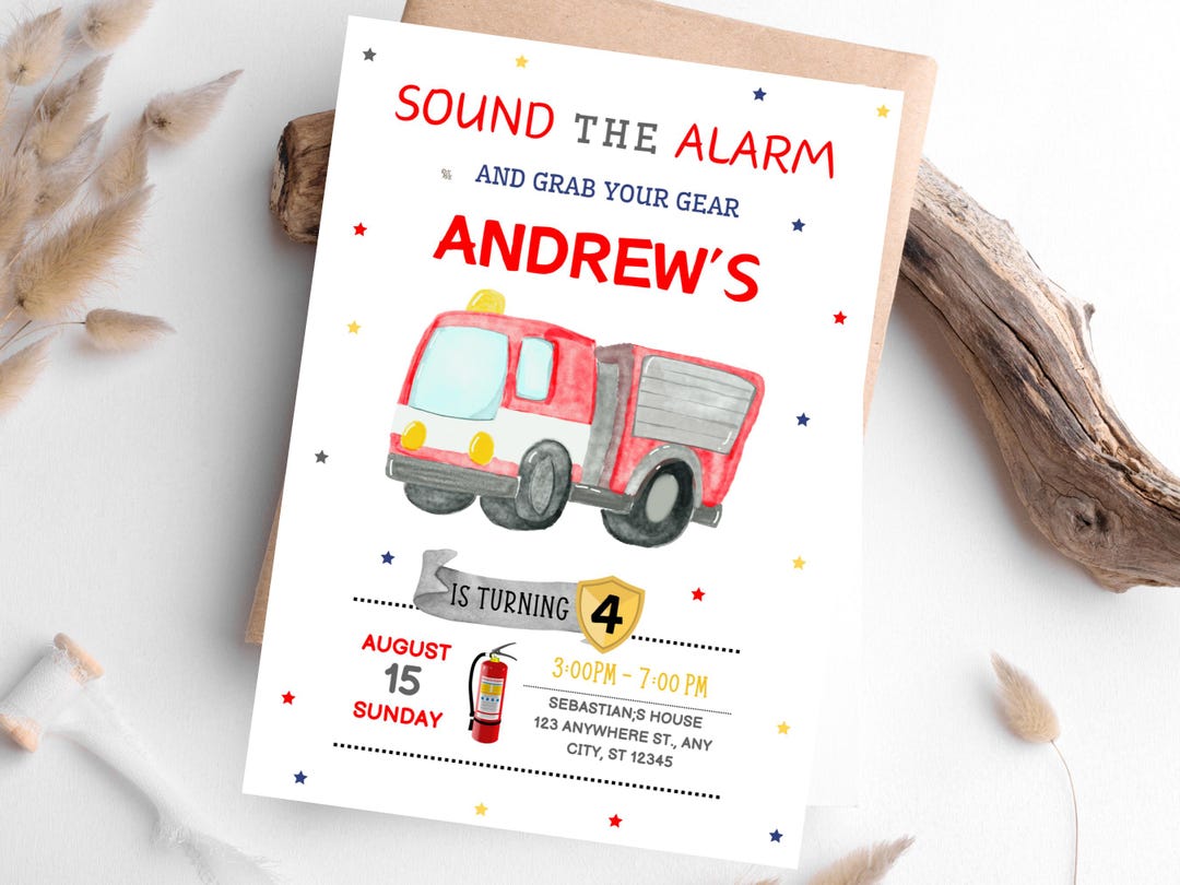 Fire Truck Birthday Invitation, Fire Truck Birthday, Fire Truck Invite ...