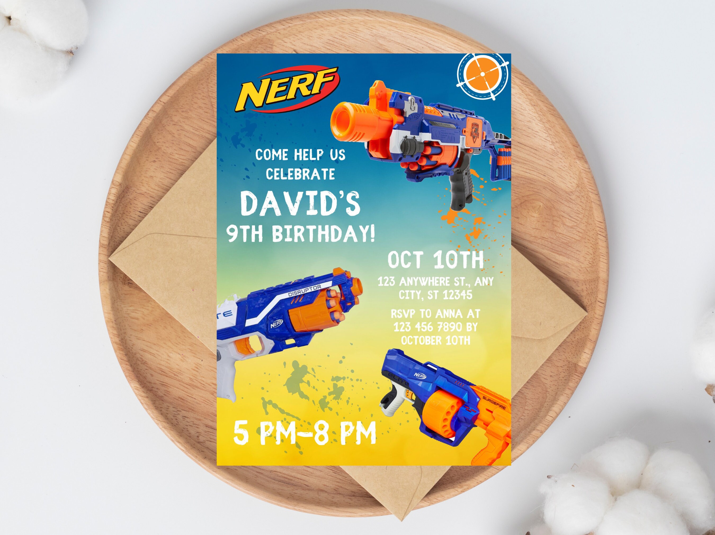 Editable Nerf Birthday Party Invitation, Dart Gun Birthday Party ...