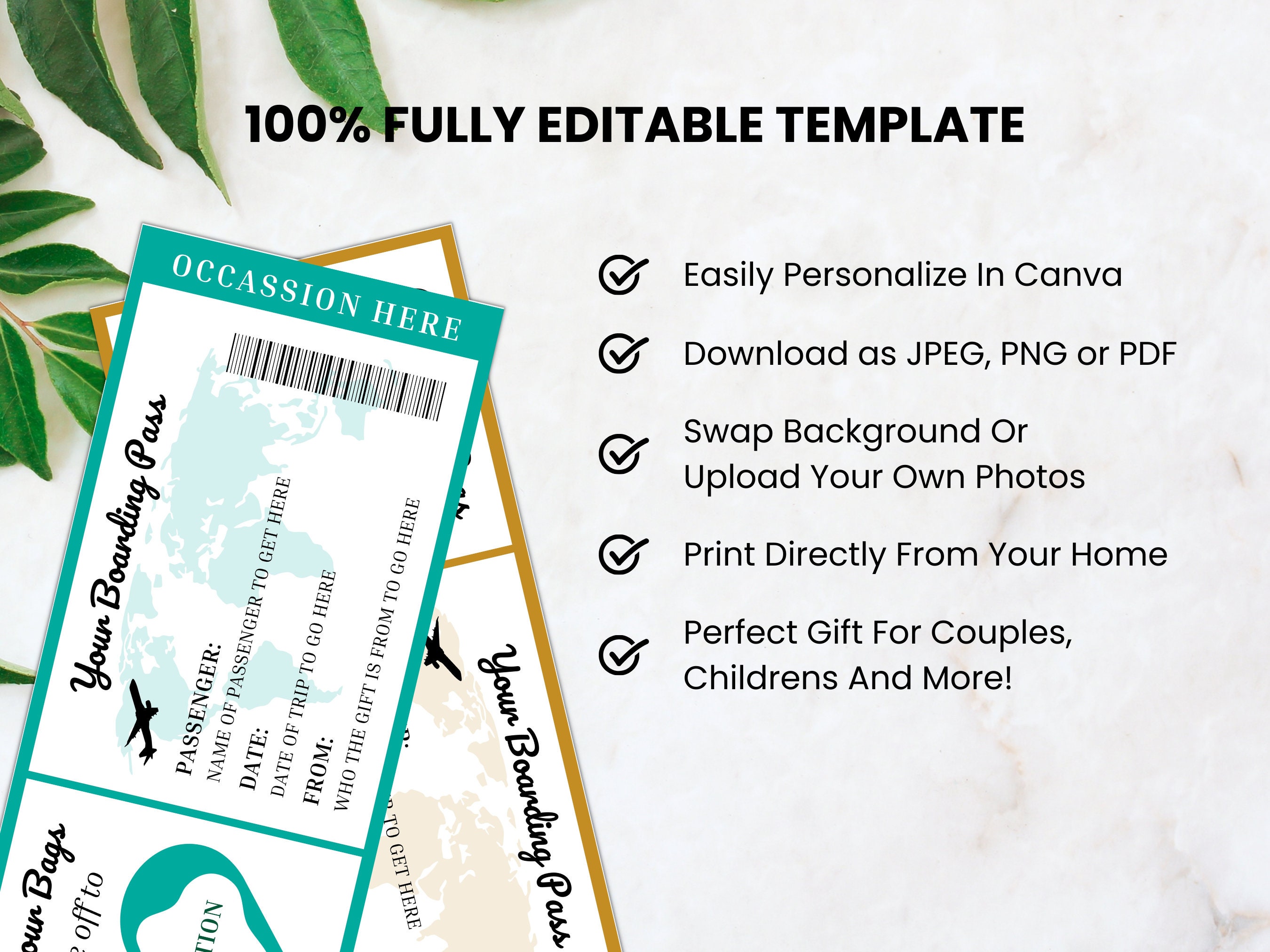 Editable Boarding Pass Template, Surprise Trip Ticket (canva, Digital ...