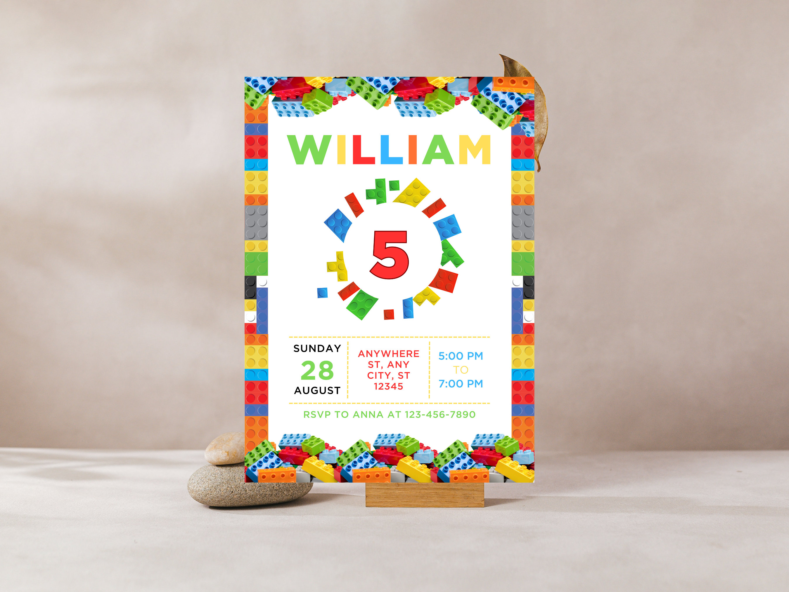 Building Blocks Birthday Invitation, Building Bricks Kids Birthday ...