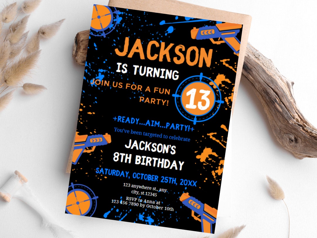 Editable Nerf Birthday Party Invitation, Dart Gun Birthday Party ...