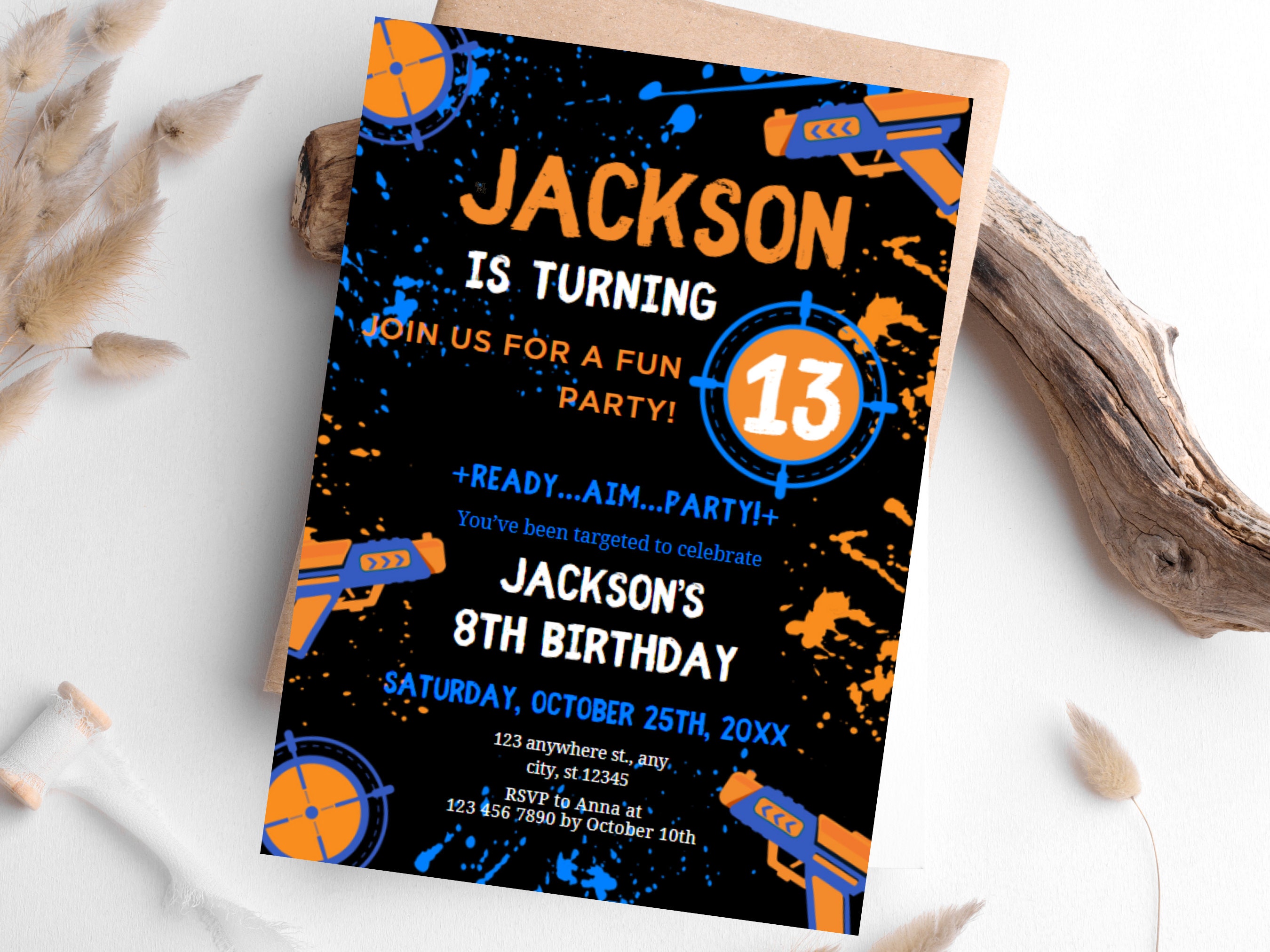 Editable Nerf Birthday Party Invitation, Dart Gun Birthday Party ...