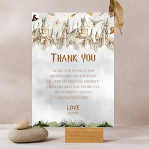 Editable Wizard Birthday Thank You Card, Magical Birthday Party Thank ...