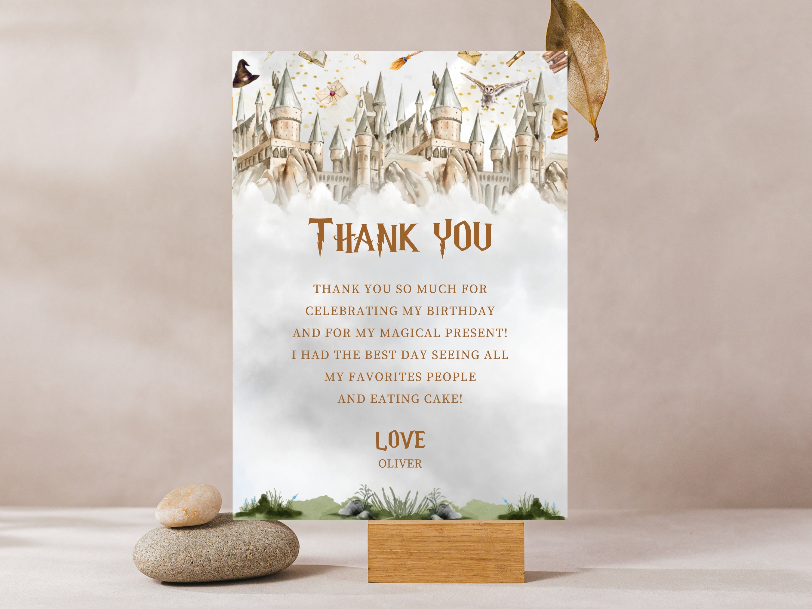 Editable Wizard Birthday Thank You Card, Magical Birthday Party Thank ...