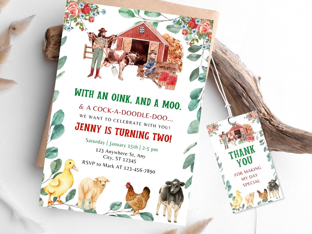 Editable Farm Birthday Invitation, Farm Animals Barnyard Invitation ...