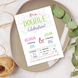 Double Birthday Invitation: Sibling Celebration, Editable Canva ...