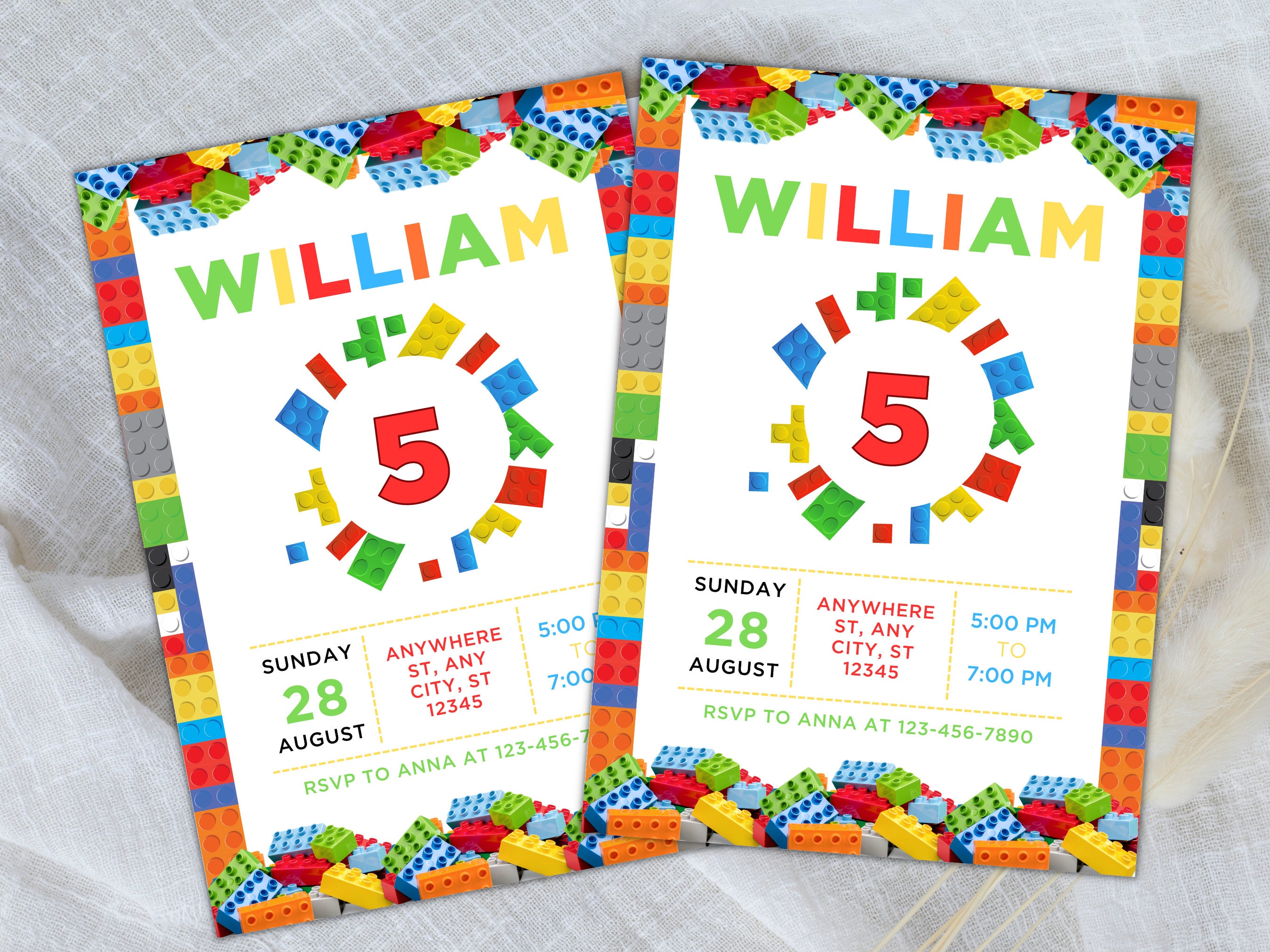 Building Blocks Birthday Invitation, Building Bricks Kids Birthday ...