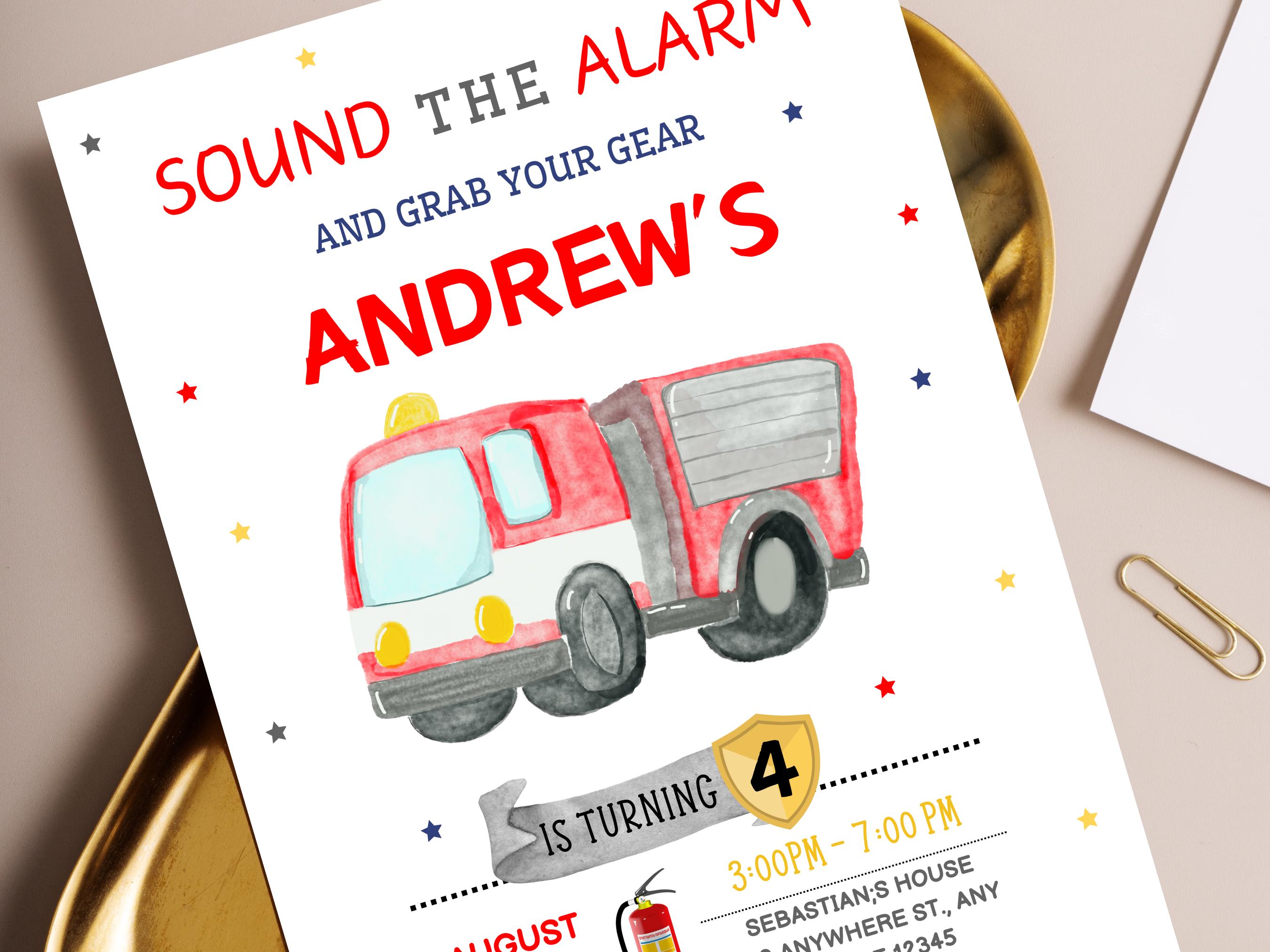 Fire Truck Birthday Invitation, Fire Truck Birthday, Fire Truck Invite ...