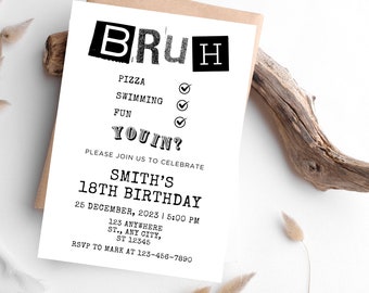 Bruh, You're Invited Invitation, Black & White Birthday Party ...