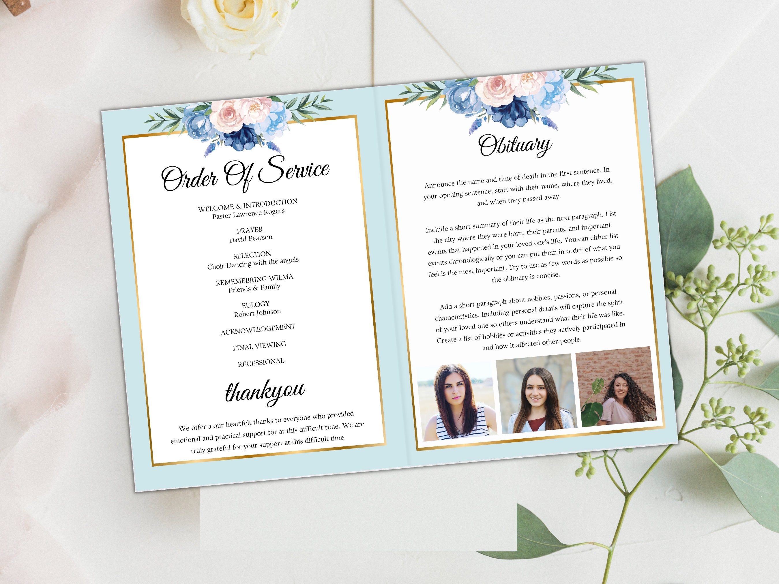 Editable Funeral Program Template, Printable Forever in Our Hearts ...